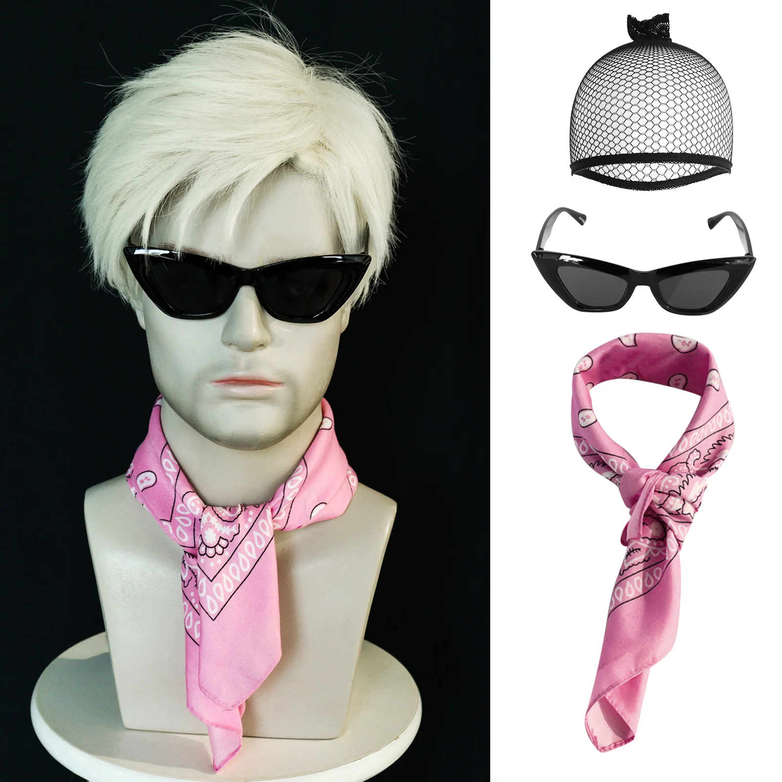 1 Glasses+1 Scarf+10inch Short Straight Men's Beige White Barbie ken ...