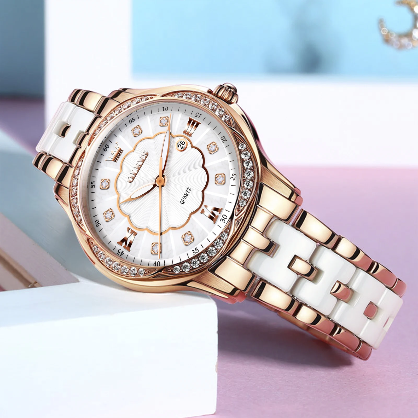 OLEVS-reloj-de-cuarzo-con-diamantes-de-oro-rosa-para-mujer-cron-grafo ...
