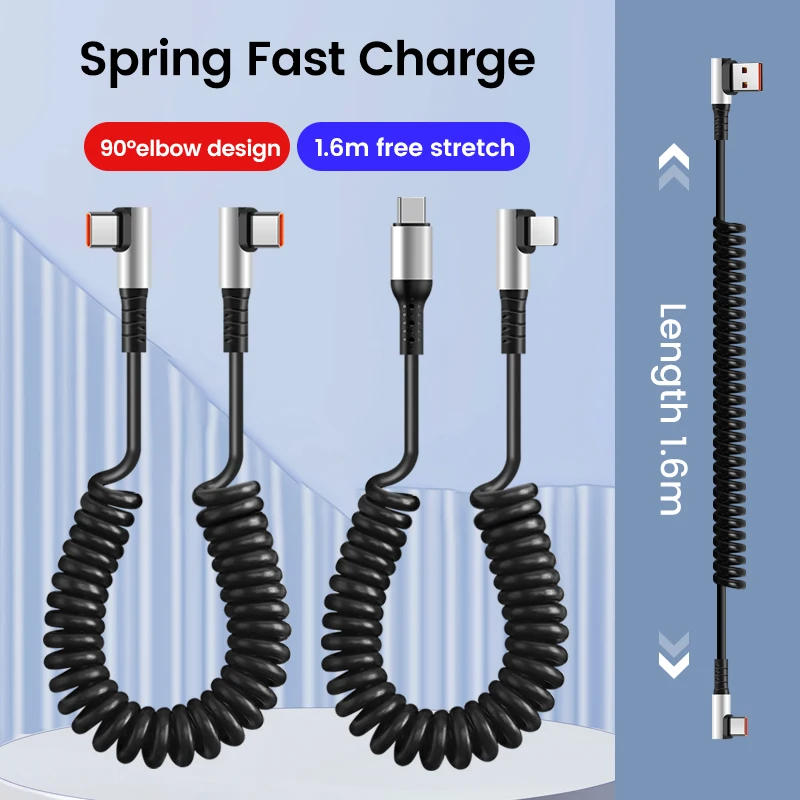 Usb-C-To-Type-C-Spring-Cable-Pd-6A-Super-Quick-Charging-Coil-Data-Wire ...