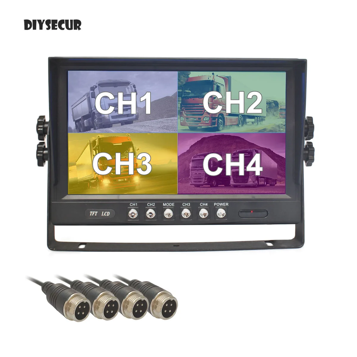 Diysecur-Rear-View-Car-Monitor-9-Polegada-4CH-4PIN-4-Split-Quad-Screen ...
