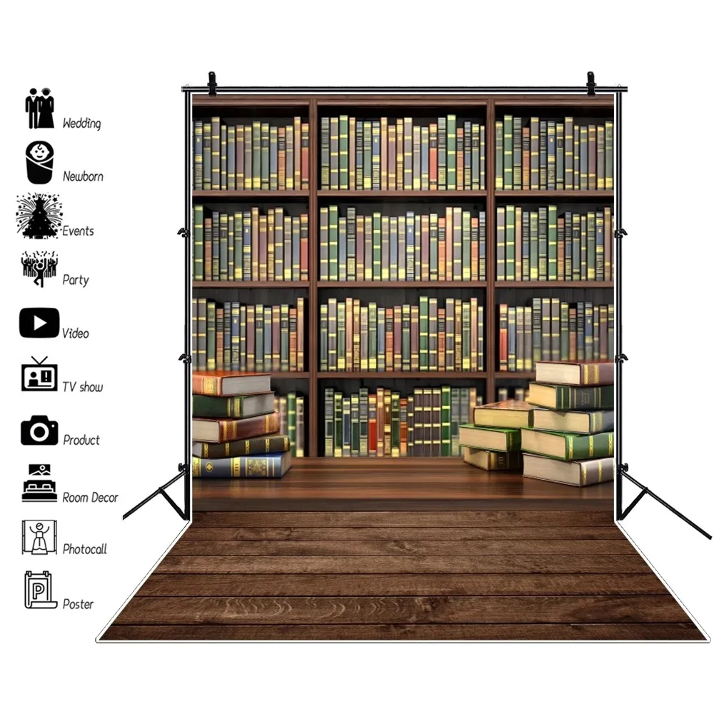 Vintage Bookshelf Photography Backdrop Wooden Bookcase Magic Books ...