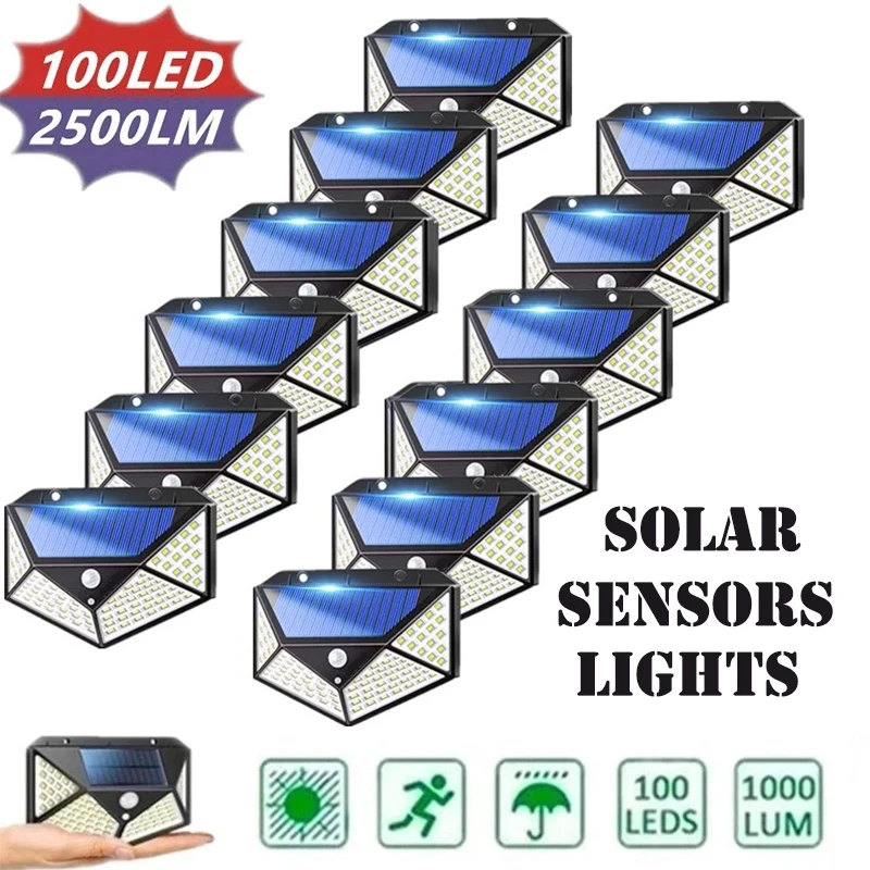 100-LED-Solar-Lights-Outdoor-Solar-Wall-Lamp-PIR-Motion-Sensor-Lamp-Waterproof-Solar-Street ...