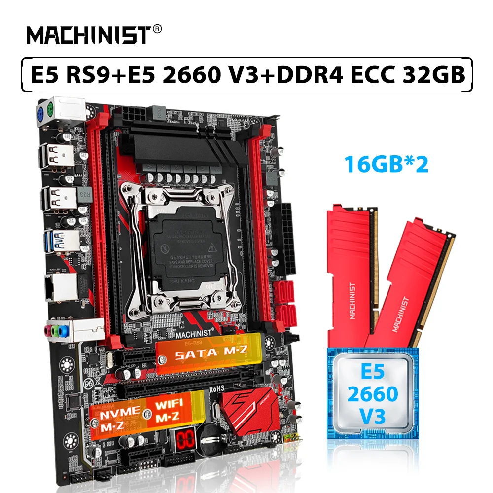 MACHINIST-Conjunto de placa base RS9 X99, Kit combinado Xeon E5 2660 V3 CPU, procesador LGA 2011 ...