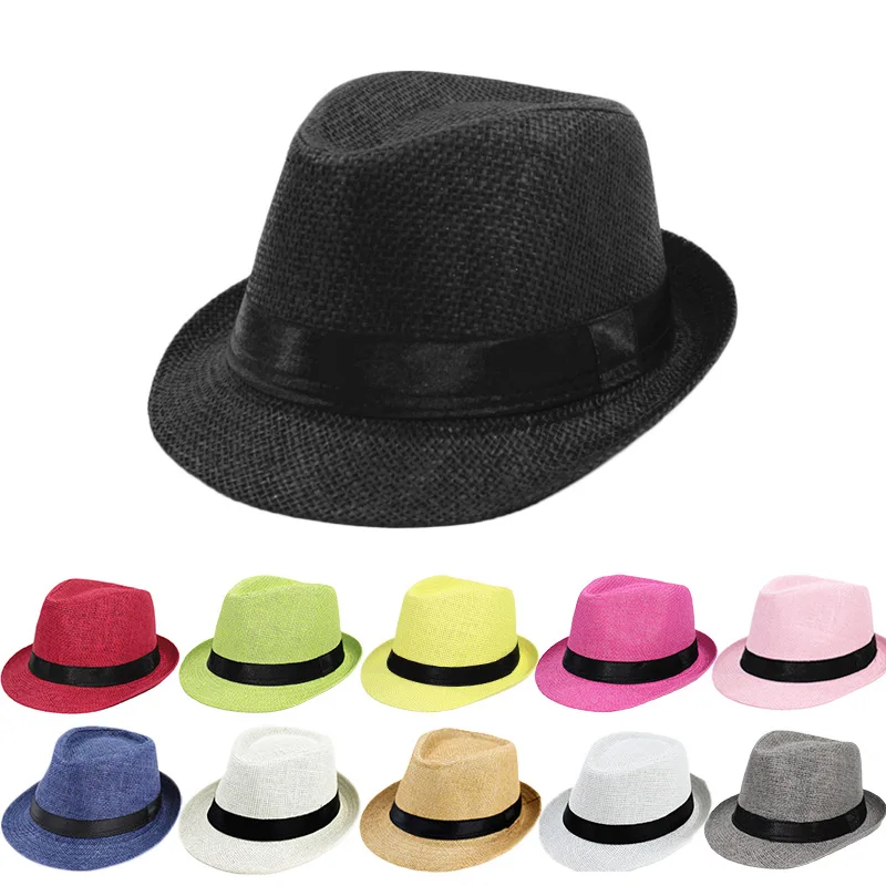 Straw Fedoras Female British Retro Hat Striped Jazz Hat Stage Summer ...