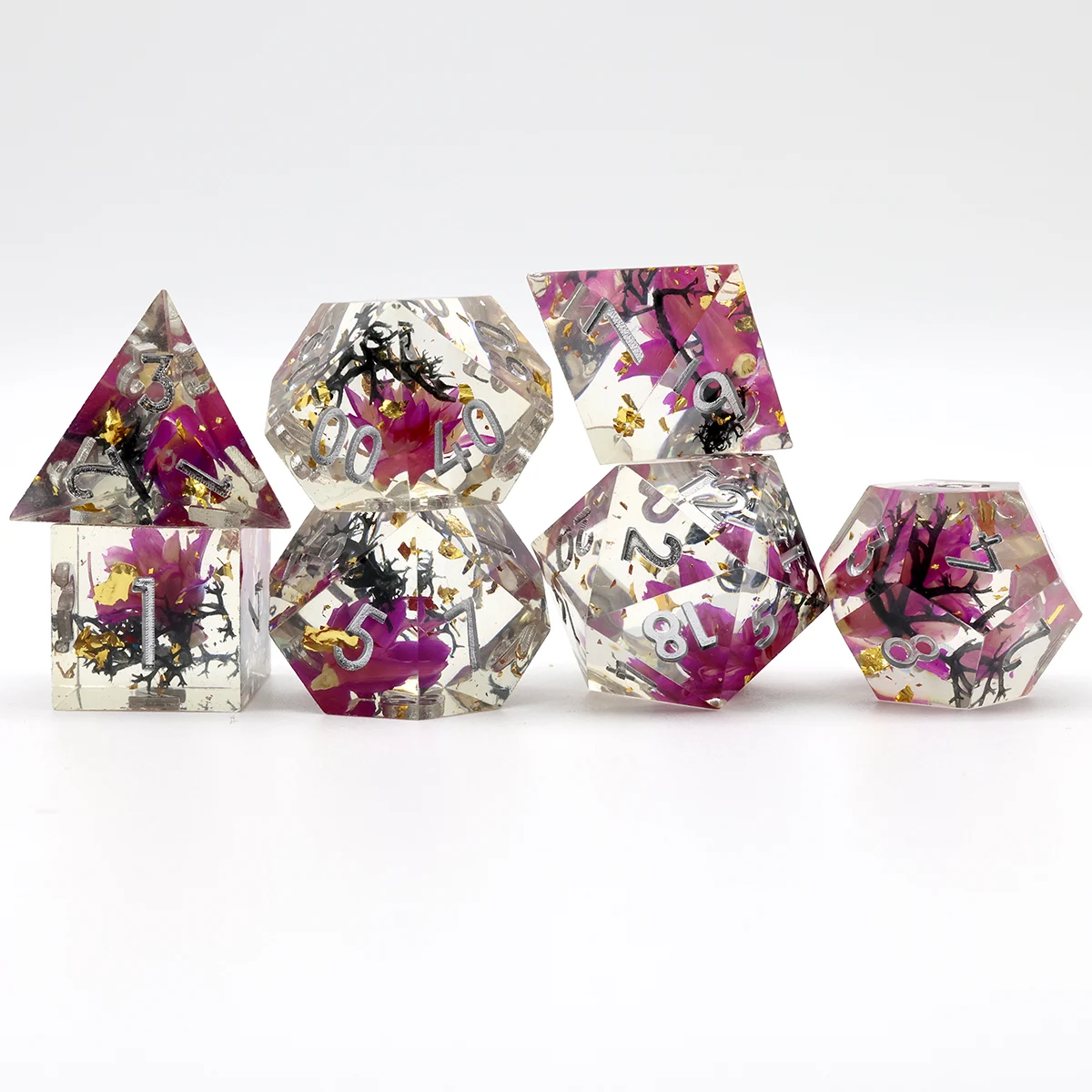Customized Polyhedral Resin Sharp Edge Flower DND Dice Set For Board ...