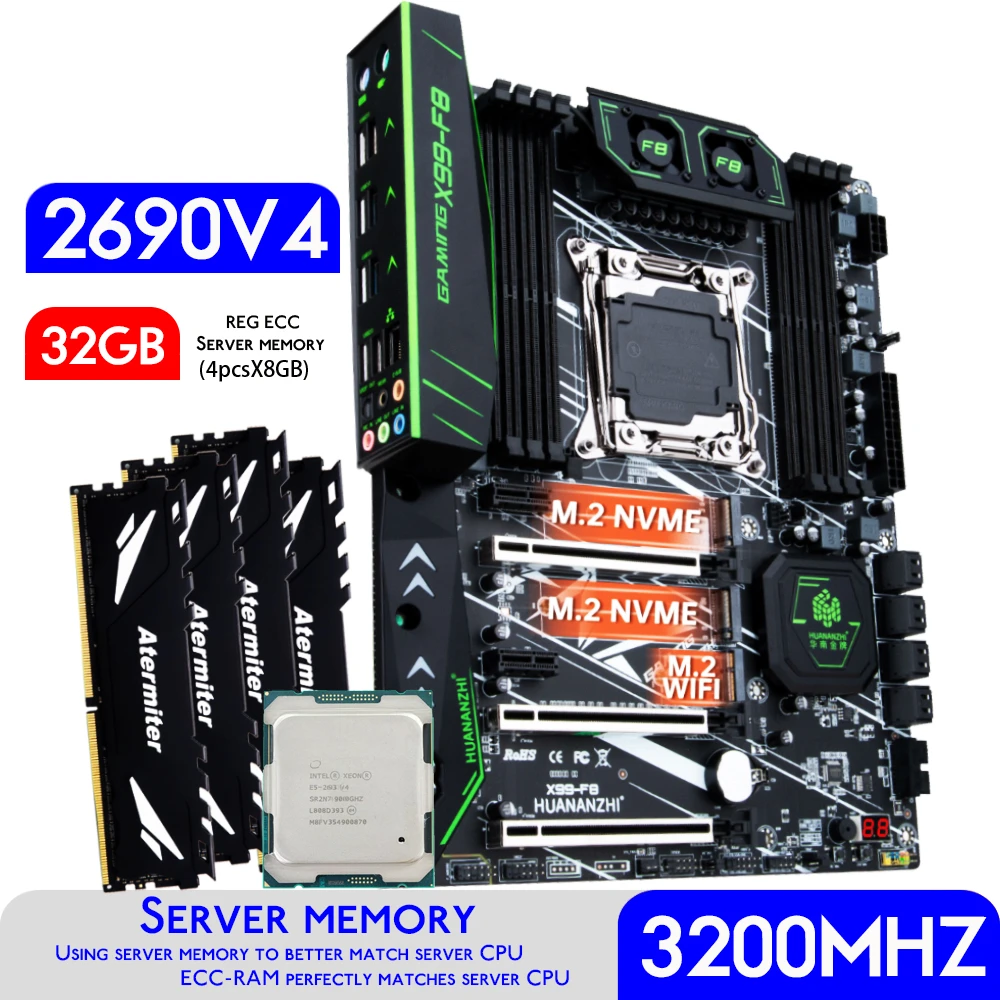 Huananzhi Placa Base X99 F8 X99 Con Intel Xeon E5 2690 V4 Con 32gb