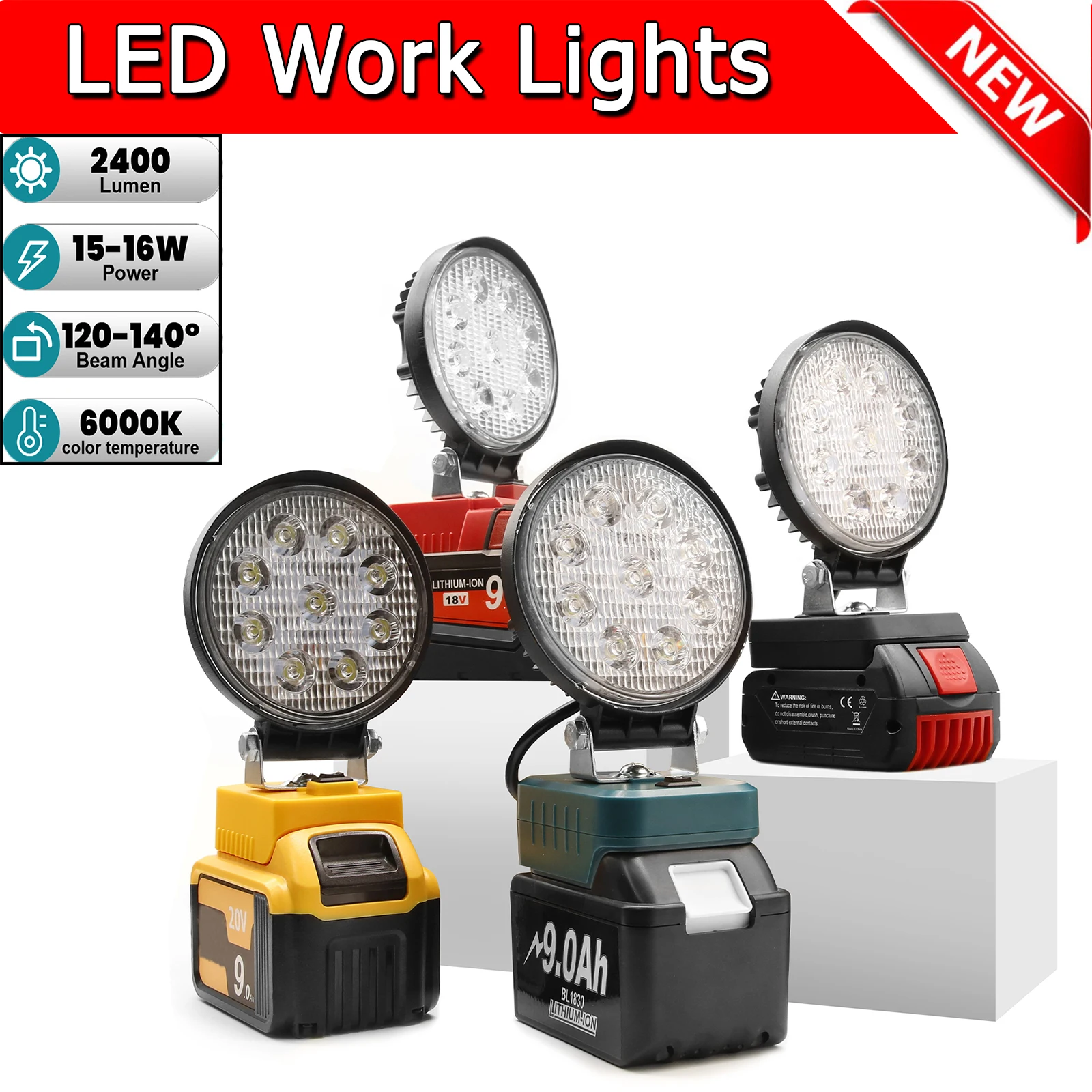 For Makita/Dewalt/Milwaukee/Bosch 18V Li-ion Battery LED Work Light ...