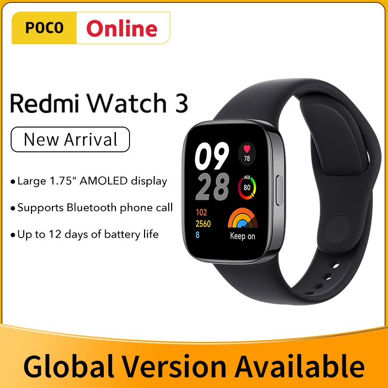 Xiaomi Redmi Watch 3 GPS Smartwatch 1.75" AMOLED Display Blood Oxygen ...