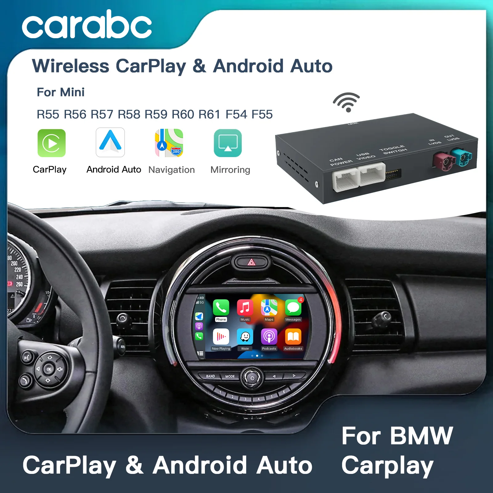 CarPlay inalámbrico Android Auto para BMW Mini R55 R56 R57 R58 R59 R60 ...