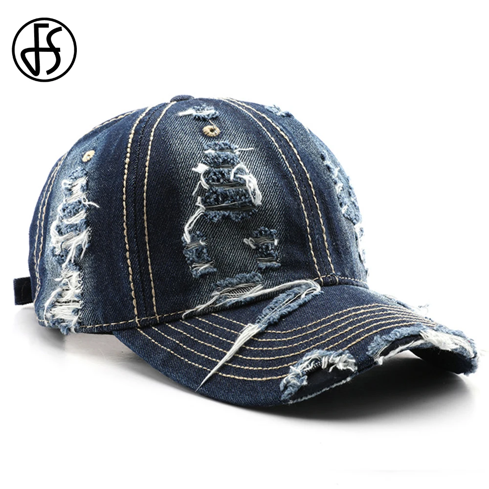 FS-Streetwear-American-Denim-Cap-For-Men-Vintage-Washed-Hip-Hop-Brand ...