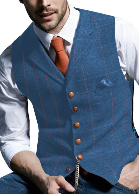Men's Vests Tweed Suit Business Clothing for Men Striped Waistcoat Punk ...