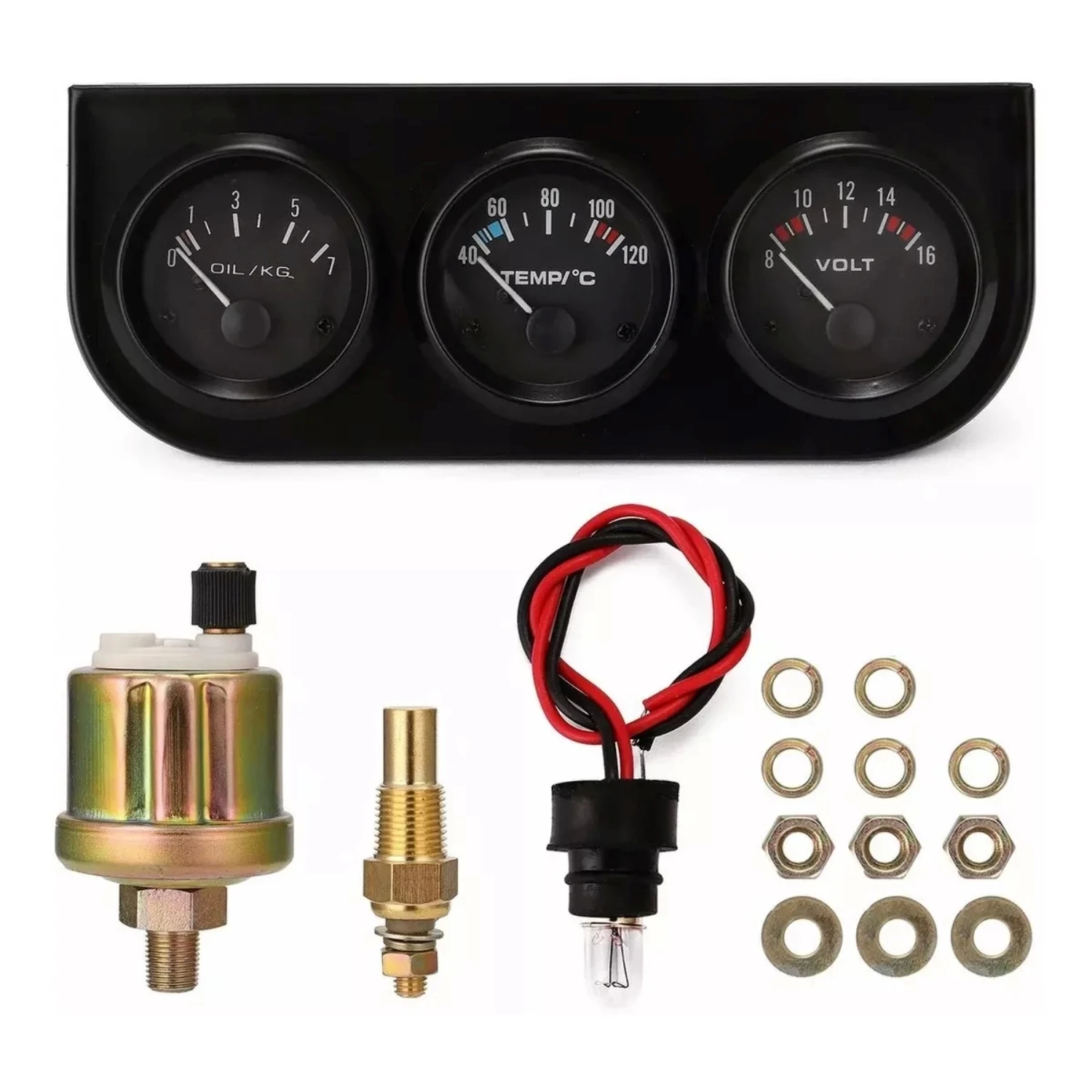 12V 52mm 3 In 1 Oil Pressure Gauge + Volt meter + Water Temp Gauge Kit ...