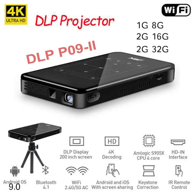 P09-II-Mini-DLP-Projector-Portable-Screen-Android-9-0-4K-WiFi-Bluetooth ...
