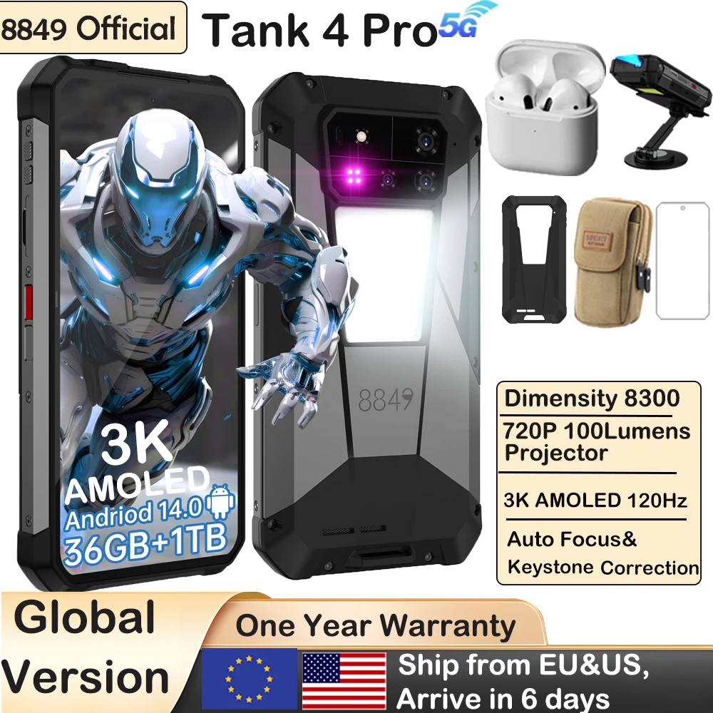 8849 Tank 4 Pro Unihertz 5G Rugged Projector Smartphone 1TB 36G Android ...