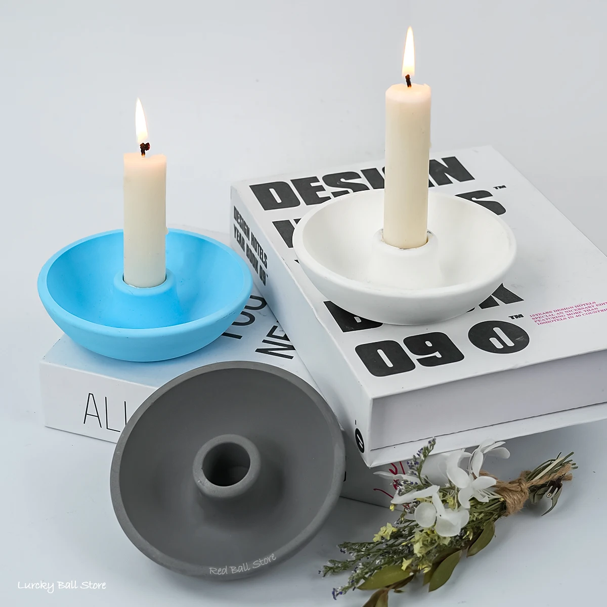 Concrete-Round-Candlestick-Siliocne-Mold-DIY-Plaster-Candle-Holder-Tray ...