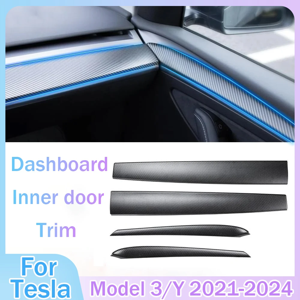 Car-Dashboard-Cover-For-Tesla-Model-3-Y-Door-Dash-Trim-Panel-Carbon ...
