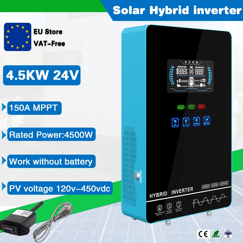 4500W 24V To 230V Hybrid Solar Inverter Max.PV Input 450V Pure Sine ...