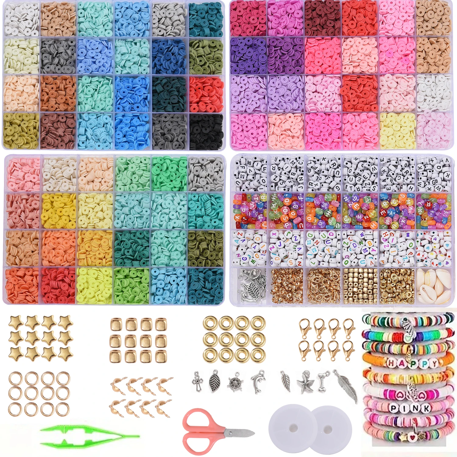 9500 Pcs Bead Accessories Kit DIY Polymer Clay Beads Set 6MM Rainbow ...