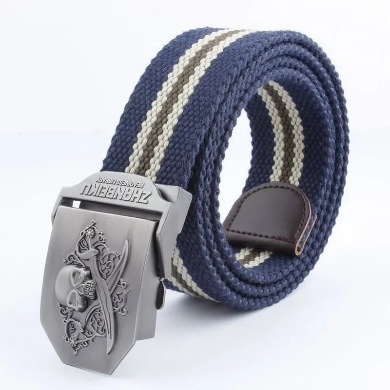 Mens-Metal-Slide-Buckle-Waist-Belts-Skull-Pattern-Canvas-Army-Outdoor ...