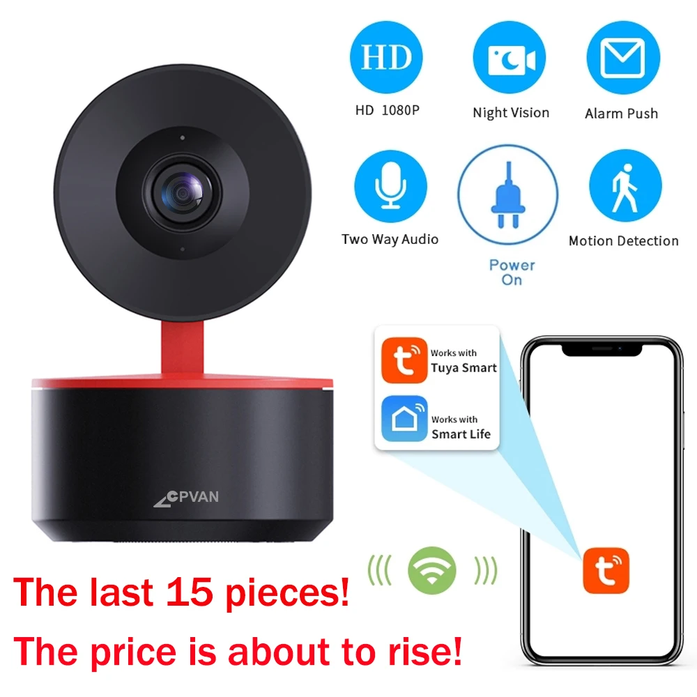 CPVAN Tuya 2.4G Wireless HD 1080P PTZ Camera Indoor Rotatable ...