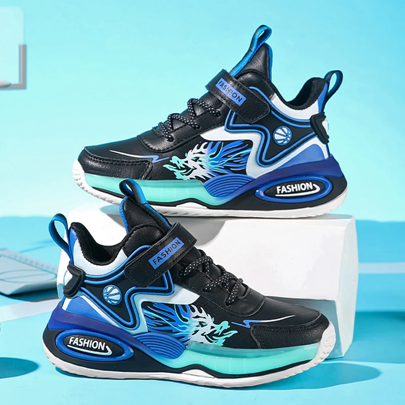 T-nis-de-basquete-de-couro-PU-para-crian-as-t-nis-antiderrapante-para ...