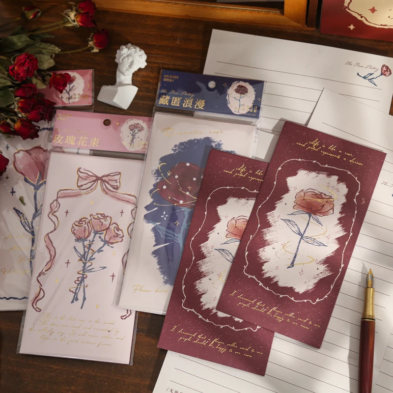 6 pçs romântico rosa envelope carta cartão de mensagem conjunto ins ...