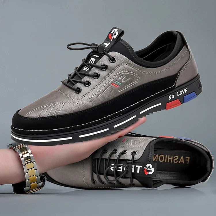 Genuine Leather Man Shoes Elastic Band Men's Sneakers Concise Soft ...