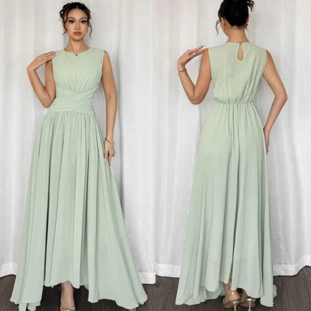 Customized Chiffon Criss-Cross Pleat A-line O-Neck Midi Dresses Bespoke ...