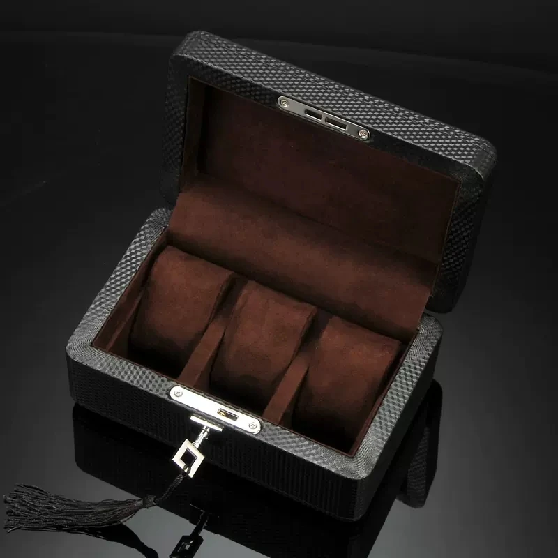 Fashion 3- Slot Wooden Structure Watch Box Leather Watch Storage Box ...