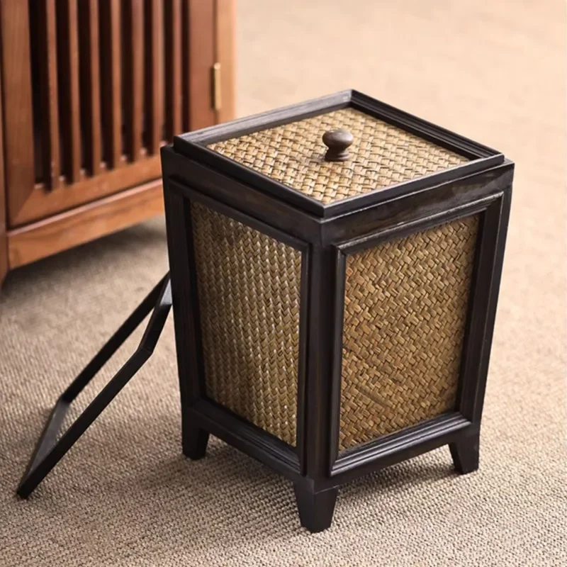 Retro-Wood-Paper-Basket-With-Cover-Living-Room-Teahouse-Trash-Can ...