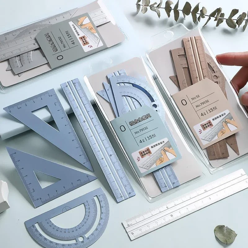 4-In-1-Metal-Ruler-Triangle-Protractor-Multifunctional-Straight-Rulers ...