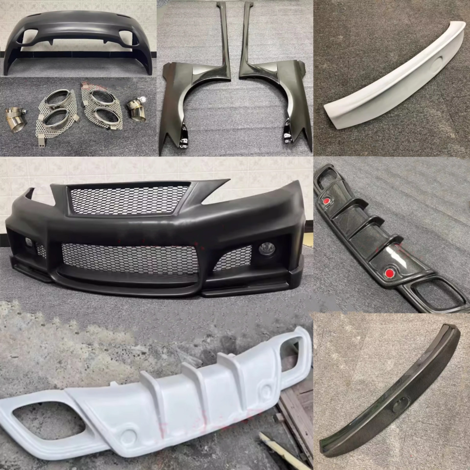 Front-Rear-Bumper-Carbon-Fiber-Spoiler-Tail-Wing-Fender-Side-Skirt-for ...