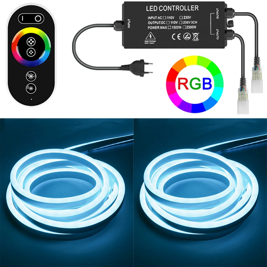 220V-RGB-LED-Neon-Strip-Light-5050-Led-Strip-Light-Tape-IP67-Waterproof ...
