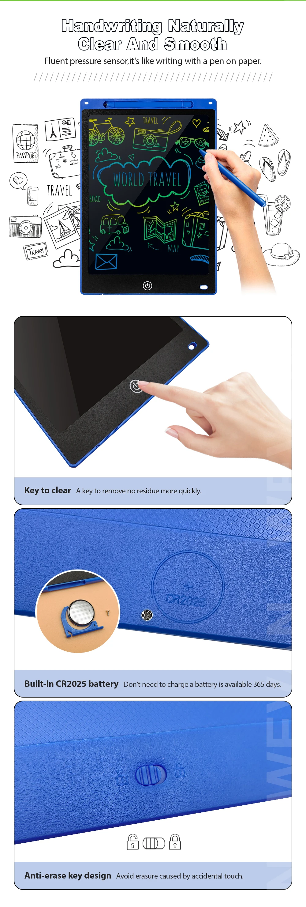 Tablette tactile,Tablette électronique LCD de grande taille 12 pouces ...