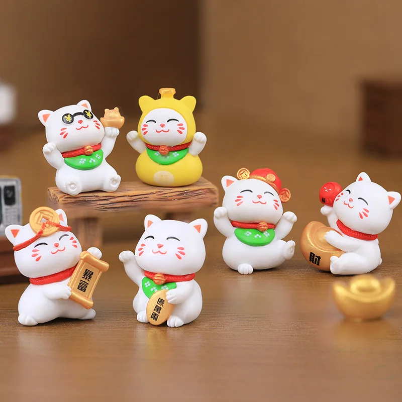 6pcs-Mini-Lucky-Cat-Ornament-Chinese-Lucky-Wealth-Waving-Cat-Model-Cute ...