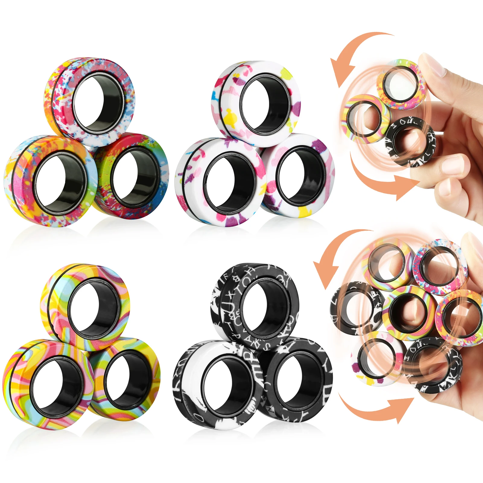 OWOYCY 3/9Pcs Magnetic Ring Fidget Toys Fingers Magnet Rings ADHD ...