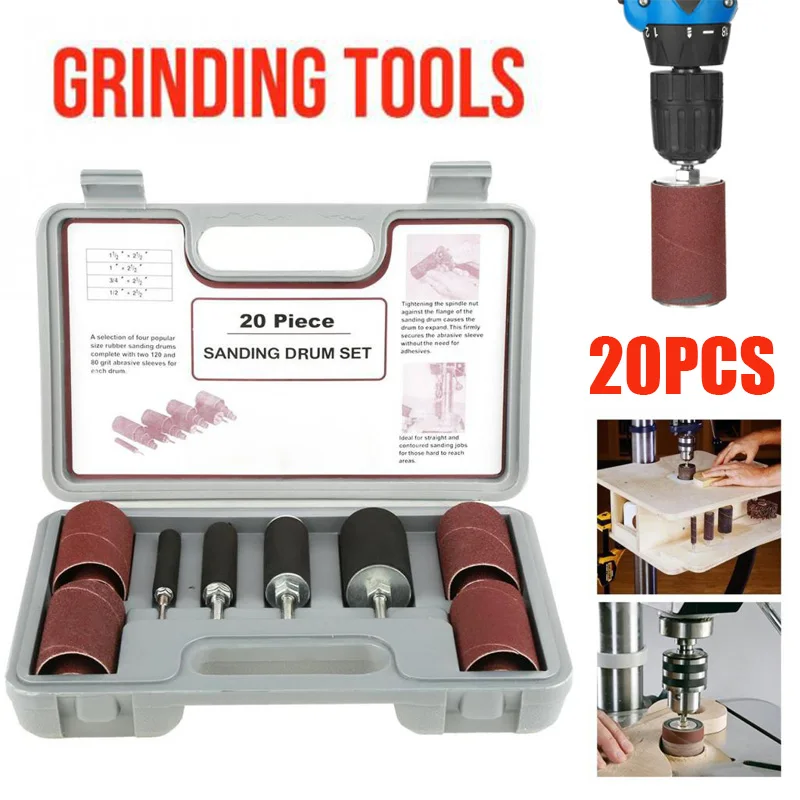 20pcs-Spindle-Sanding-Drum-Sander-Tool-Kit-Set-With-Case-For-Drill ...