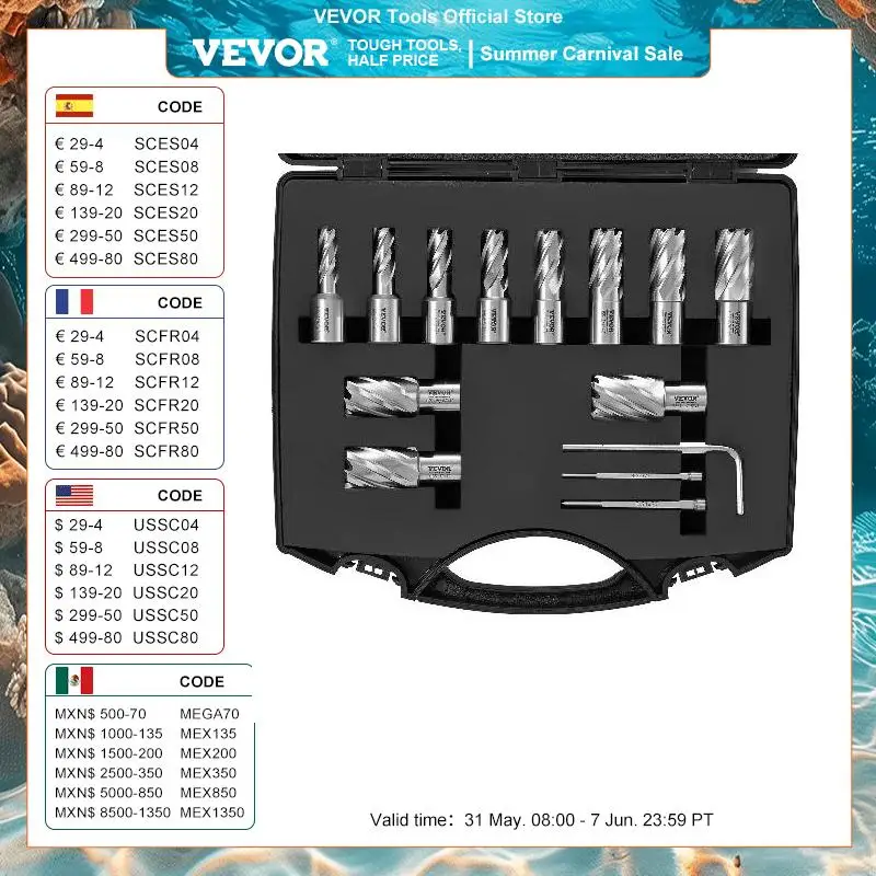 VEVOR-Annular-Cutter-Set-6-pcs13-pcs-Weldon-Shank-Mag-Drill-Bits-1-2 ...