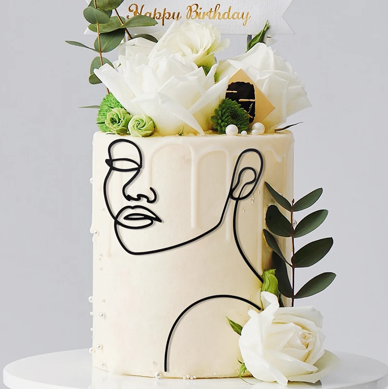 Acrylic-Minimalist-Art-Lady-Face-Cake-Topper-Woman-Girl-Happy-Birthday ...