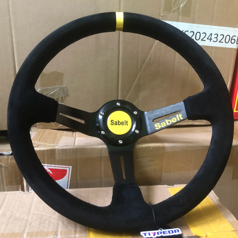 JDM-14Inch-Real-Suede-Leather-Sabelt-Steering-Wheel-Car-Rally-Racing ...