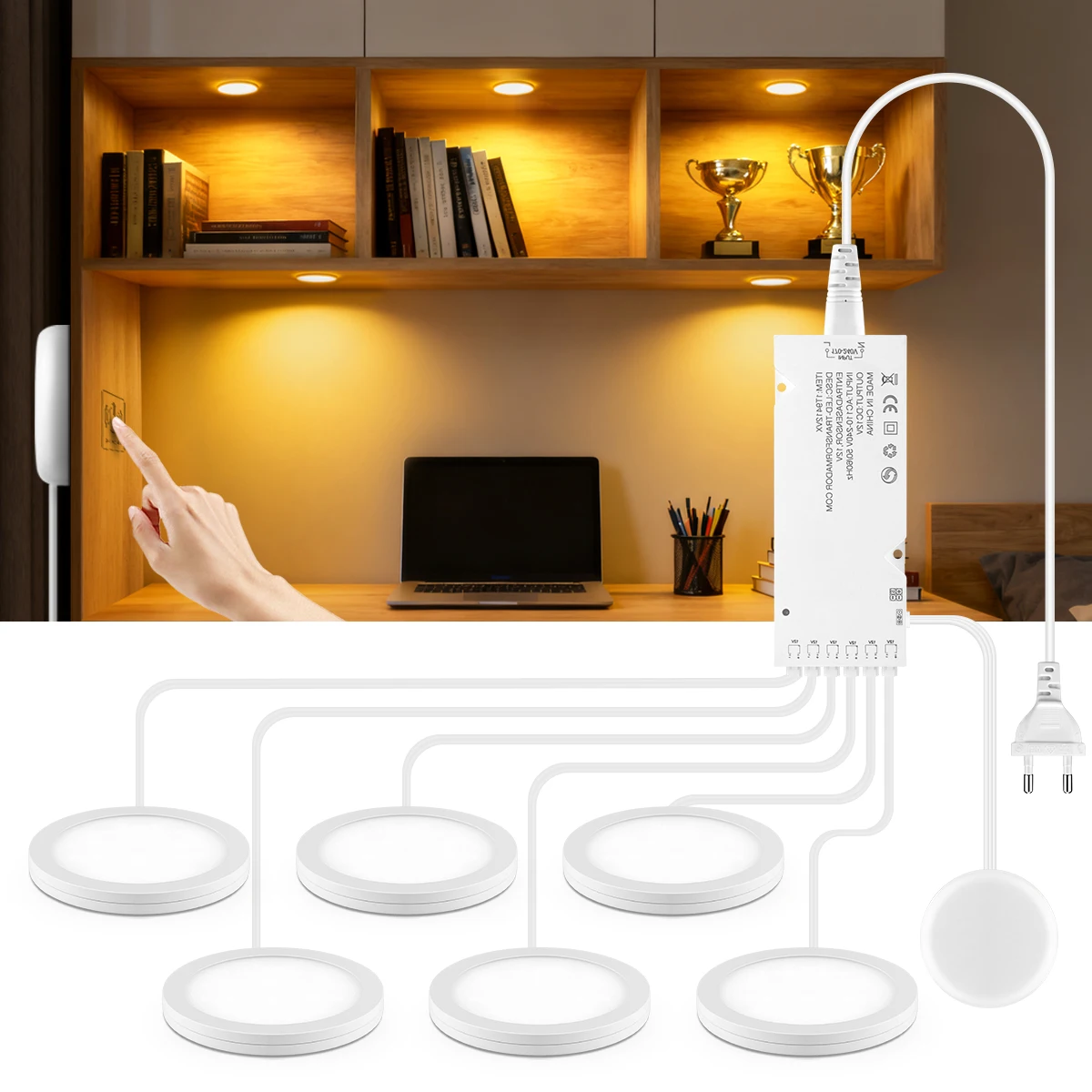 1-6PCS Ultra-Thin Touch Dimmable LED Puck Lights for Kitchen under ...