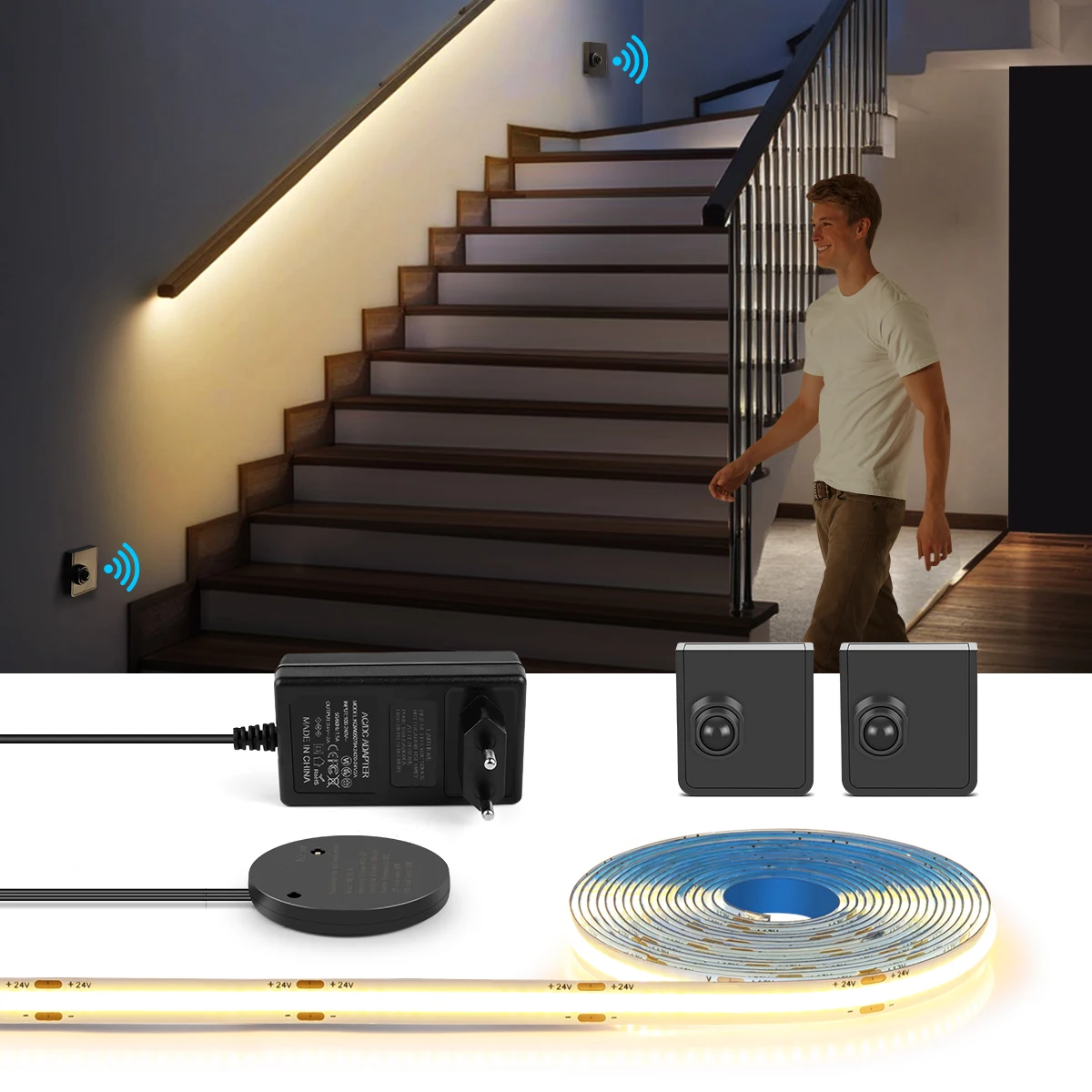 LED-Stairs-Night-Light-5M-10M-Portable-PIR-Motion-Sensor-Staircase-24V ...