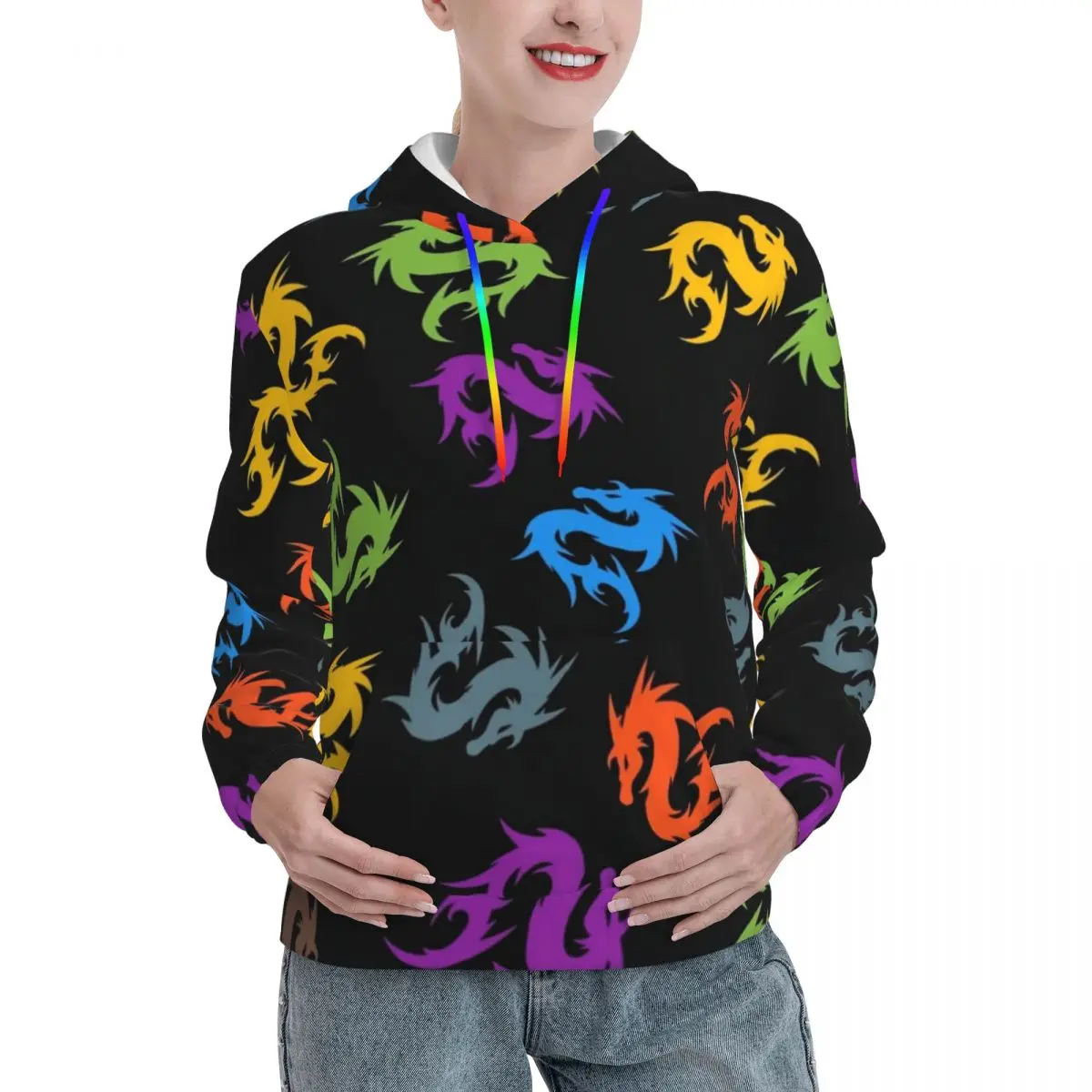 Colorful Chinese Dragon Streetwear Hoodies Autumn Dragons Art Print ...