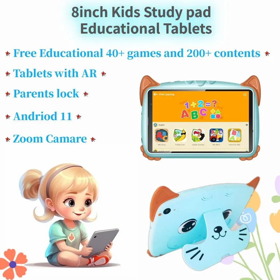 64GB-8inch-Kids-Tablets-Study-Pad-Android11-Toddler-Tablet-Parental ...