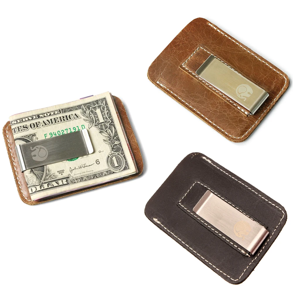Men Metal Money Clip Genuine Leather Card Holder Cash Clips Thin ...