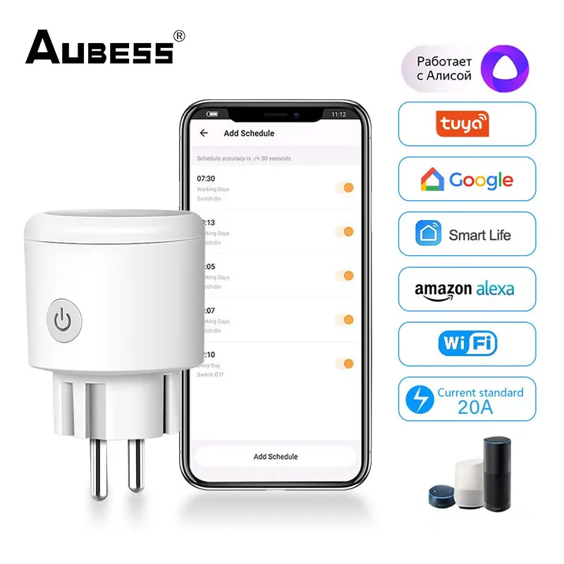 Aubess Smart Plug 20A EU Gauge WiFi+Bluetooth Power Monitor Function ...