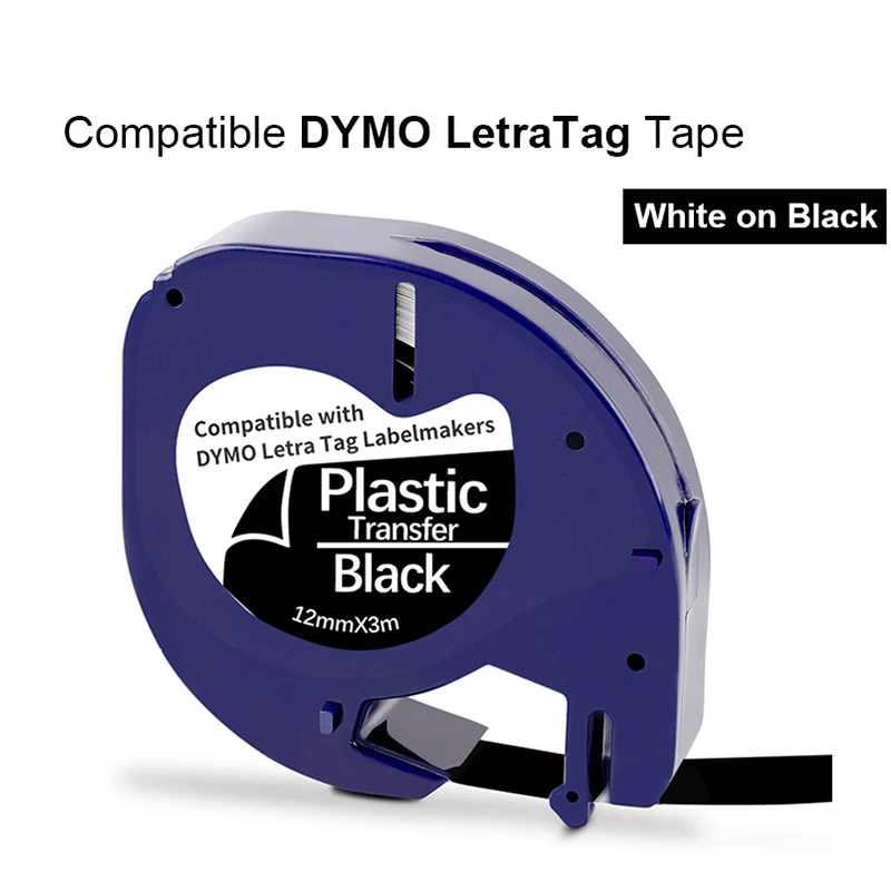 1PK-White-on-Black-Plastic-Label-Tape-Compatible-with-Dymo-Letra-Tag ...