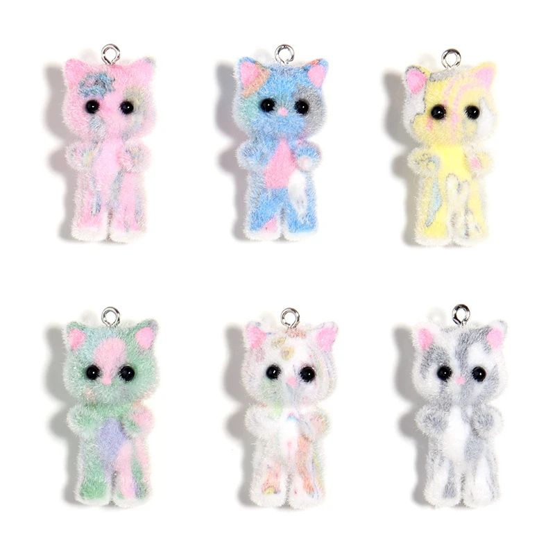 Cartoon-3D-Flocking-Colorful-Cat-Doll-Cartoon-Plush-Cat-Doll-Keychain ...