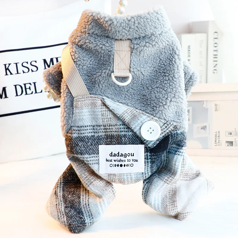 Autumn/Winter Dog Outfit Thick Plaid Warm Dog Jumpsuit Overalls ...