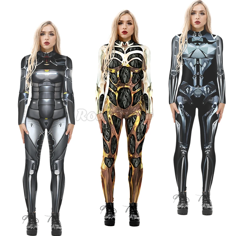 Robot Punk Skeleton Cyberpunk Steampunk Jumpsuit Catsuit Cosplay ...